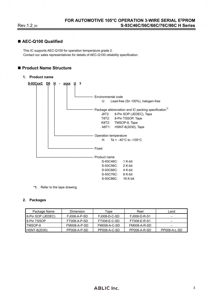 S-93C46C/56C/66C/76C/86C datasheet page 3