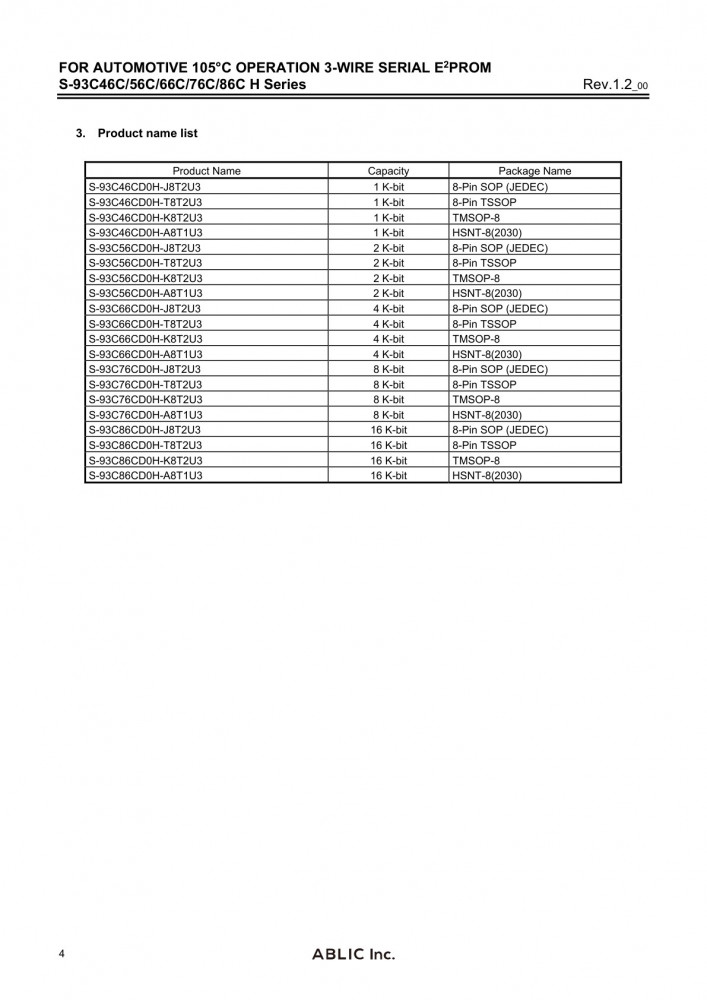 S-93C46C/56C/66C/76C/86C datasheet page 4