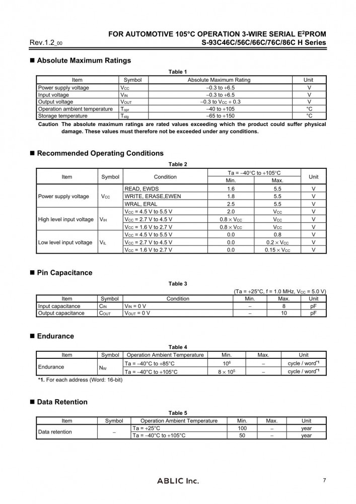 S-93C46C/56C/66C/76C/86C datasheet page 7