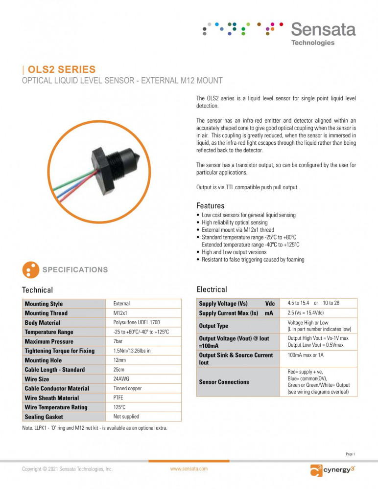 OLS2 series product documentation, page 1