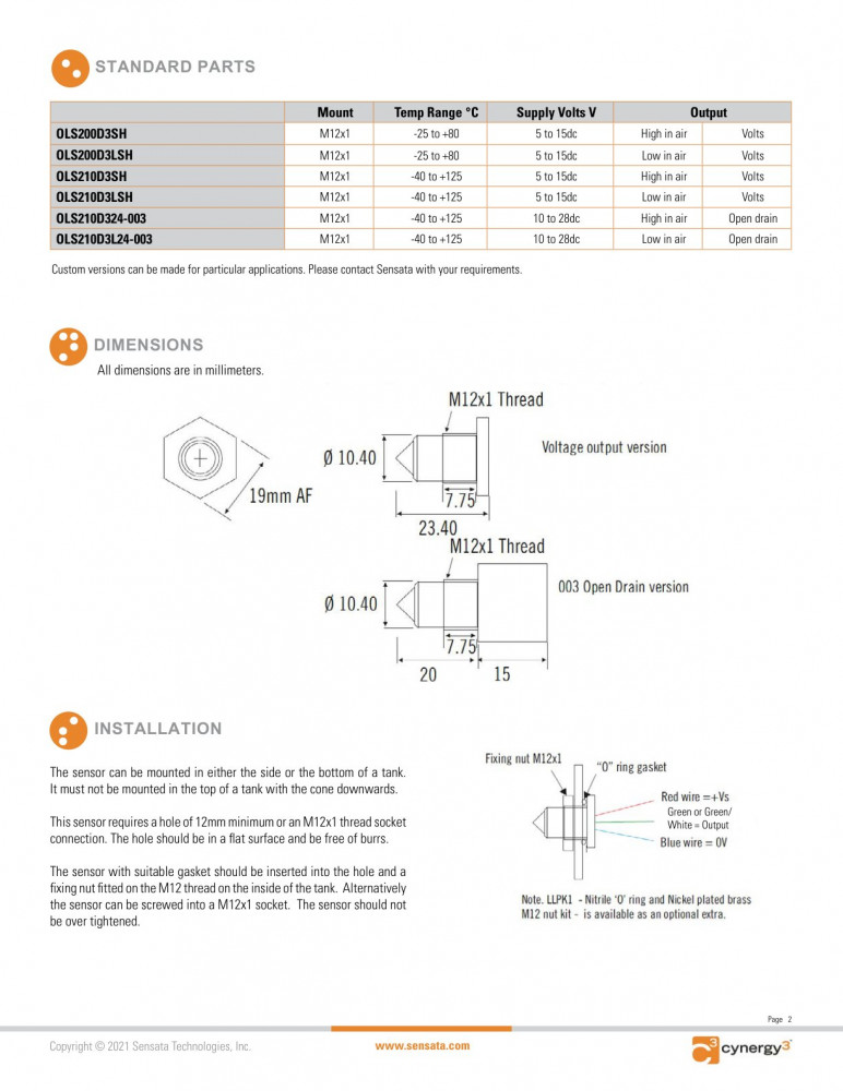OLS2 series product documentation, page 2