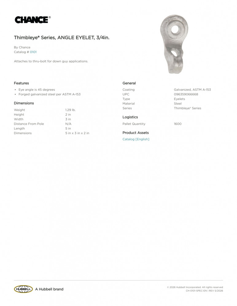 Burndy 0101 Thimbleye Series angle eyelet product visual