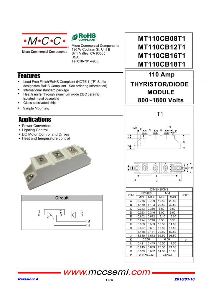 MT110CB16T1-BP datasheet page 1