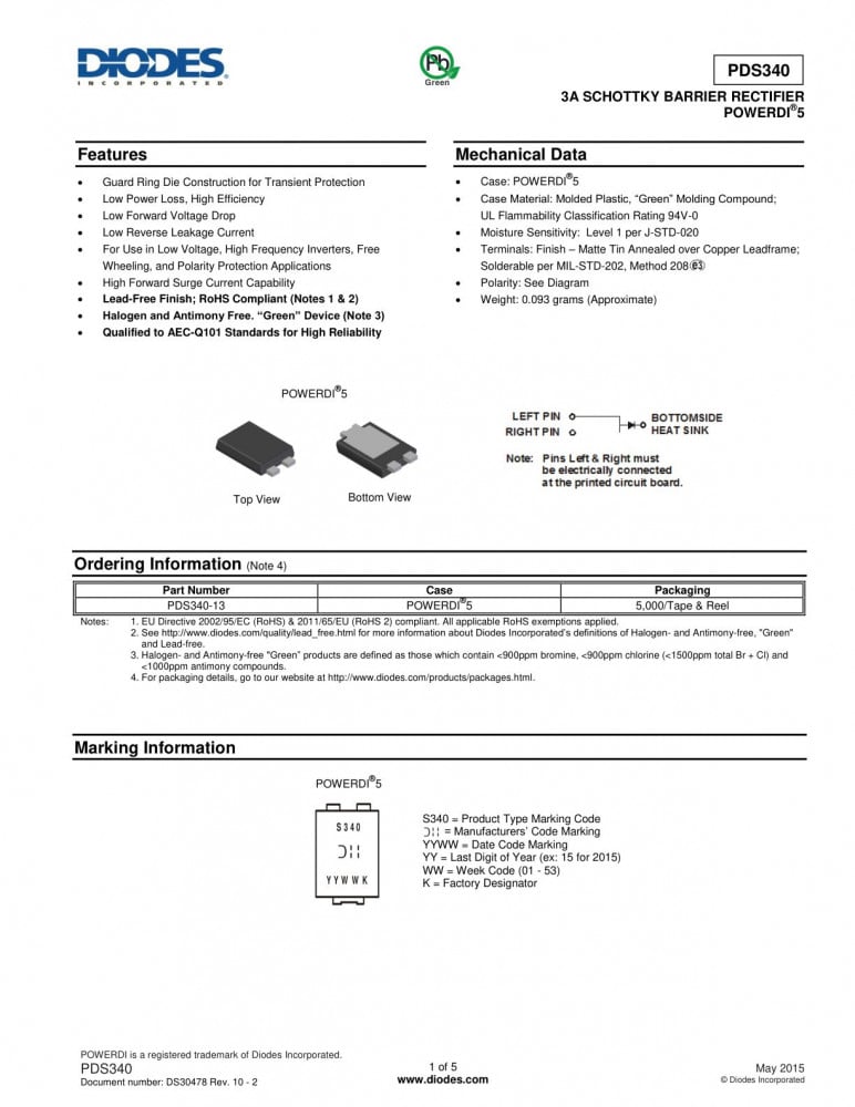 PDS340-13 datasheet page 1