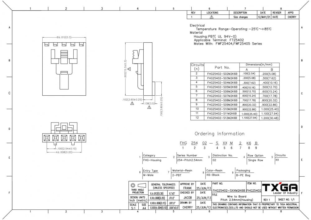 TXGA FHG25402-S06M2K6B technical drawing page
