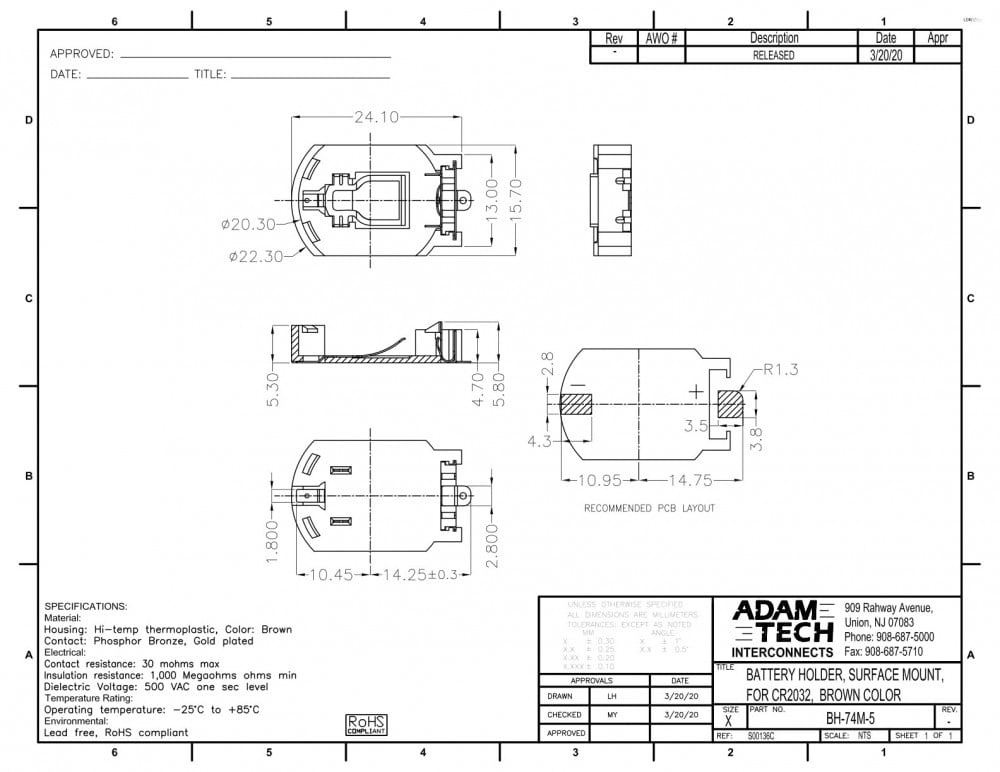 ADAM TECH BH-74M-5 technical drawing preview