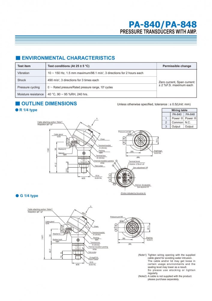 Nidec PA-840 pressure sensor technical document page 3