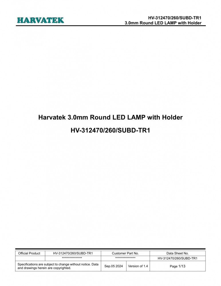 HV-312470/260/SUBD-TR1 datasheet page 1