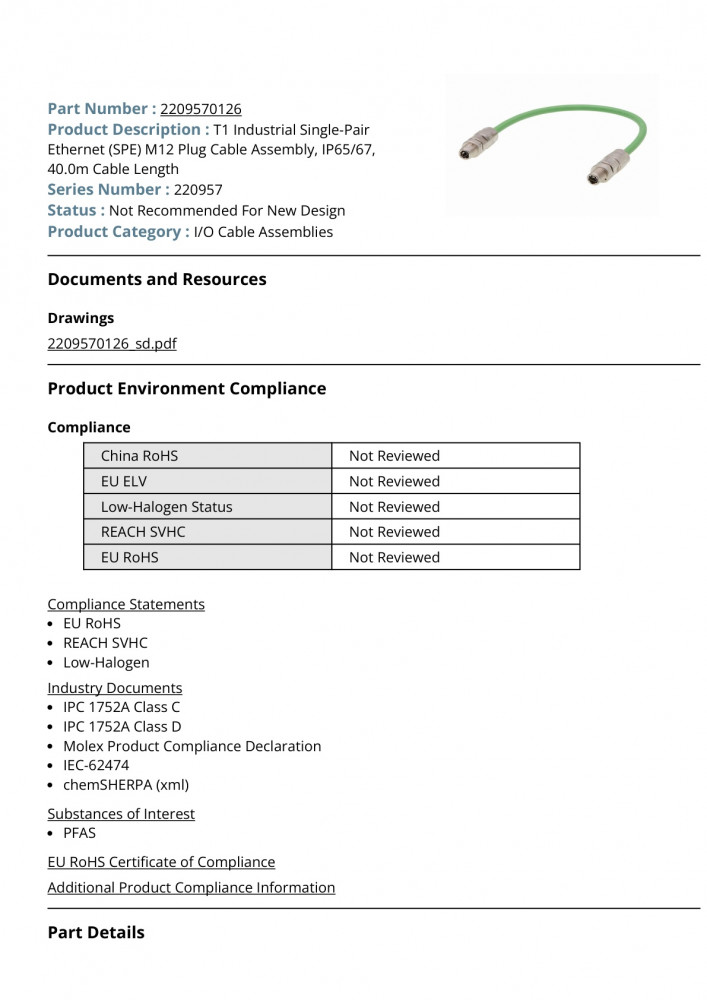 Molex 2209570126 product drawing, page 1
