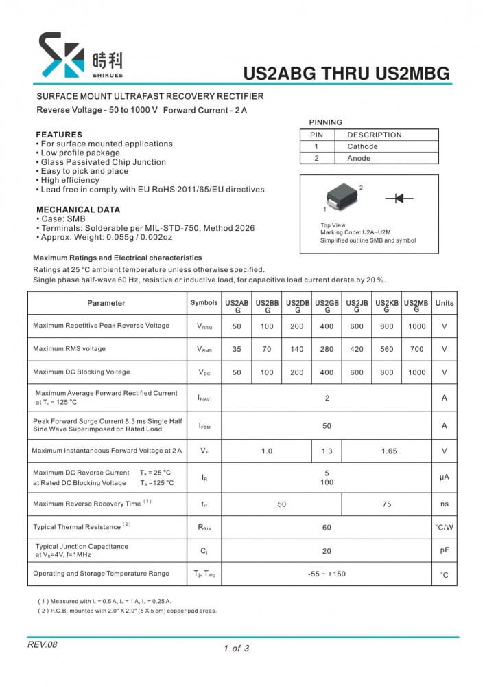 US2GBG datasheet page 1
