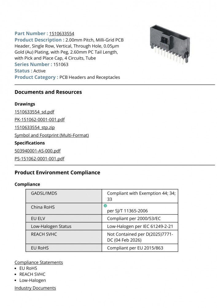 Molex Milli-Grid product specification page 1