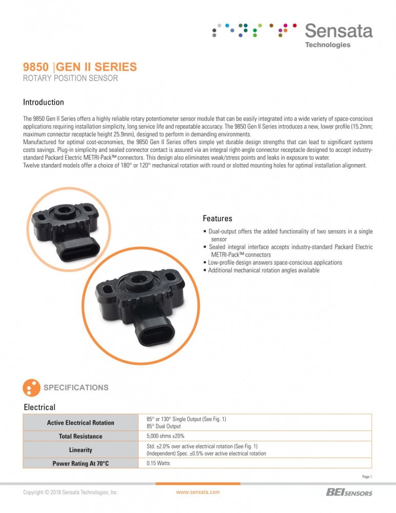 Sensata 9850 Gen II Series technical document page 1