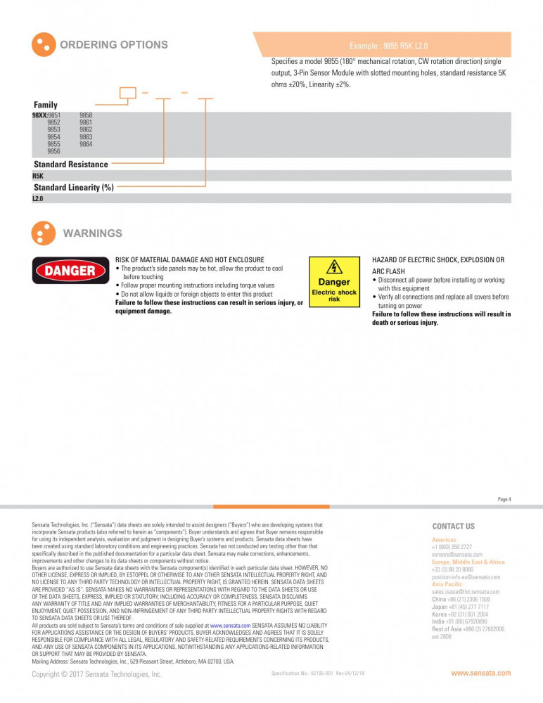 Sensata 9850 Gen II Series technical document page 4