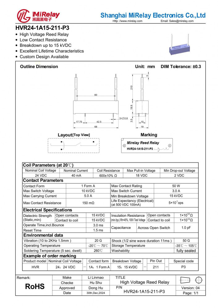 MiRelay HVR24-1A15-211-P3 product documentation