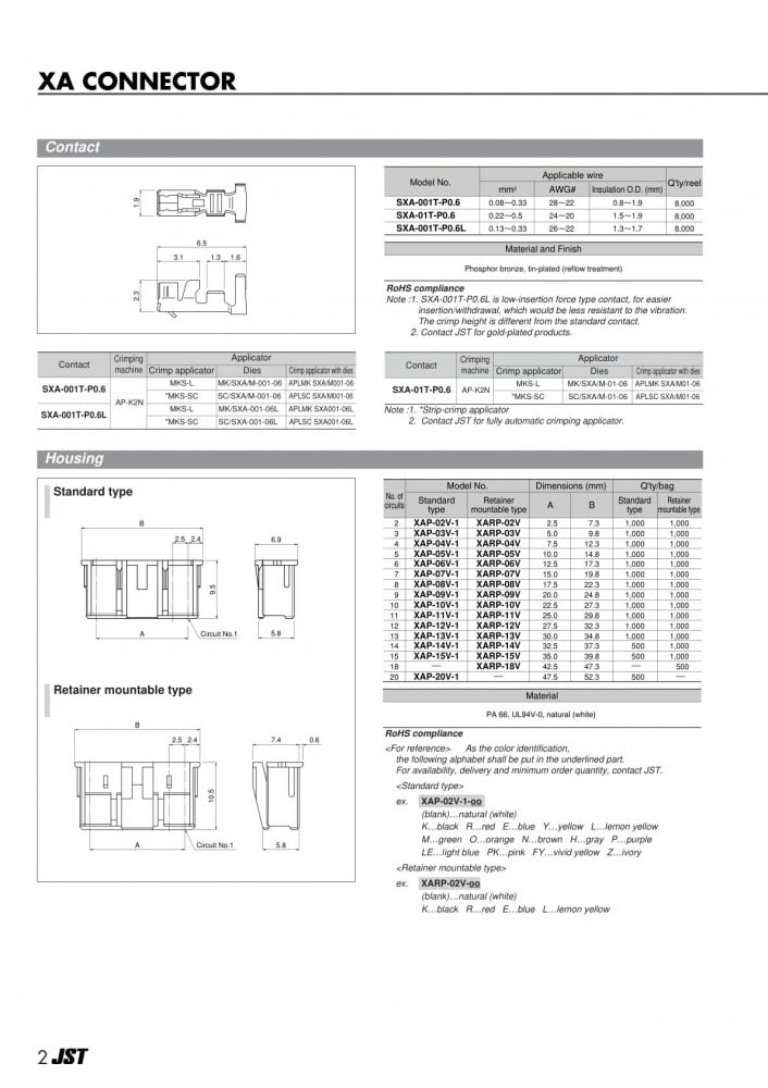 JST XA series datasheet page 2