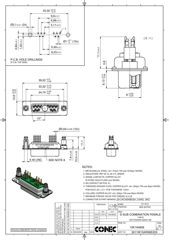 Conec 3011W1SAR99E20X product drawing page