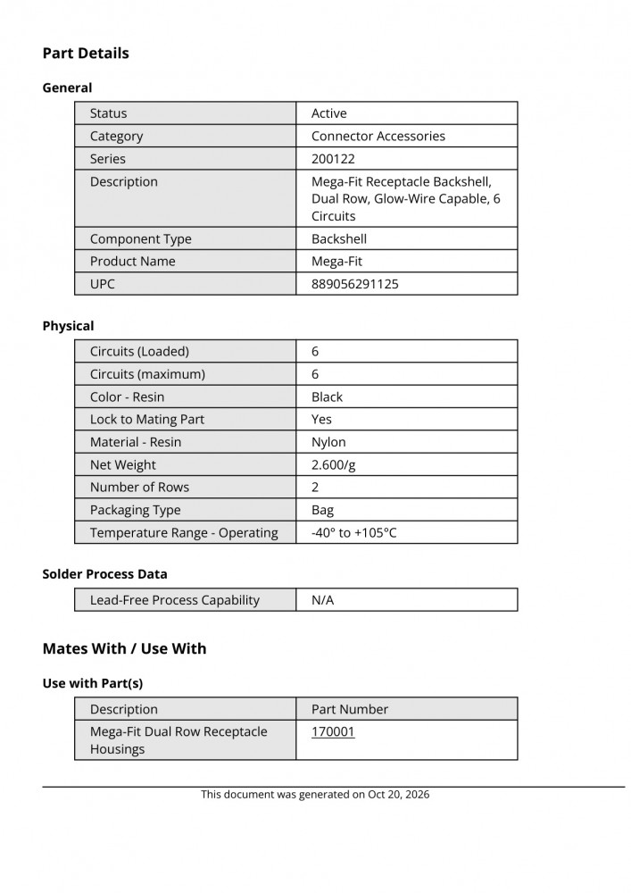Product documentation page 2 for MOLEX 2001220106
