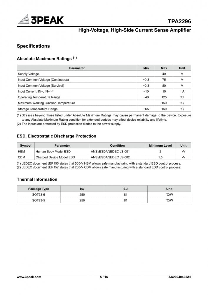 TPA2296 datasheet page 5