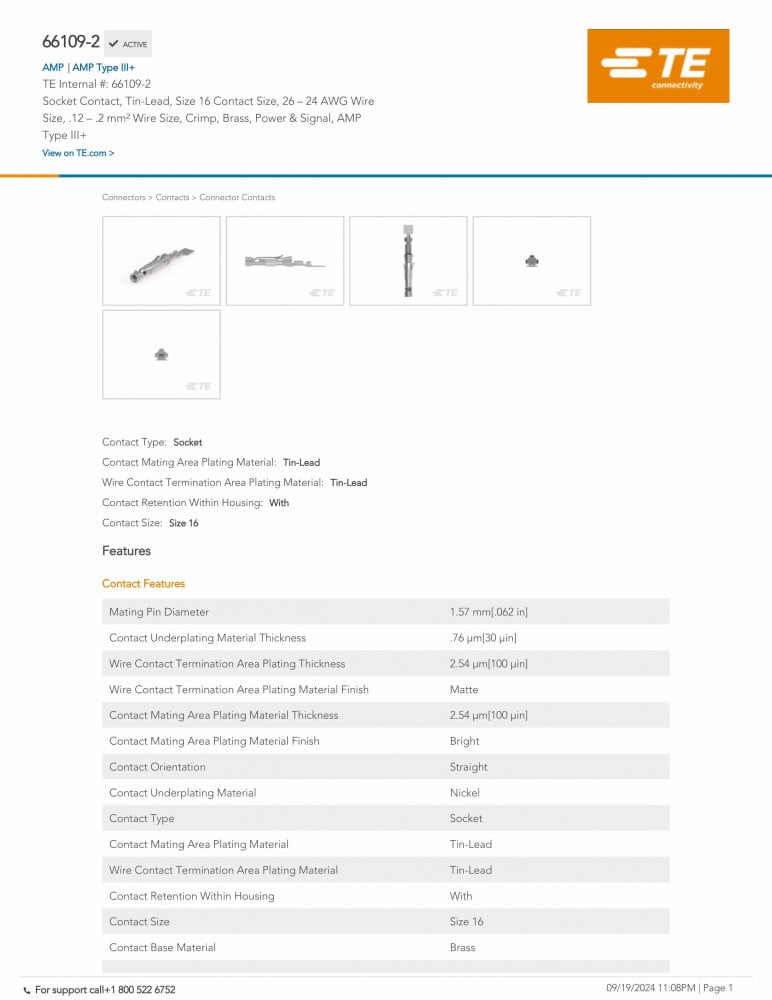 TE Connectivity 66109-2 technical document page 1