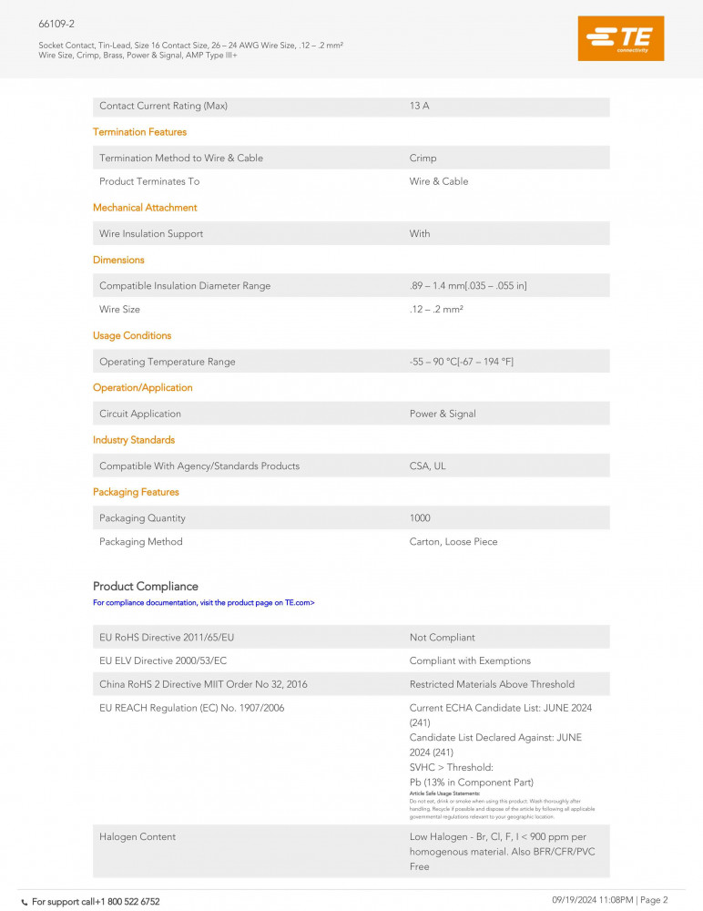 TE Connectivity 66109-2 technical document page 2