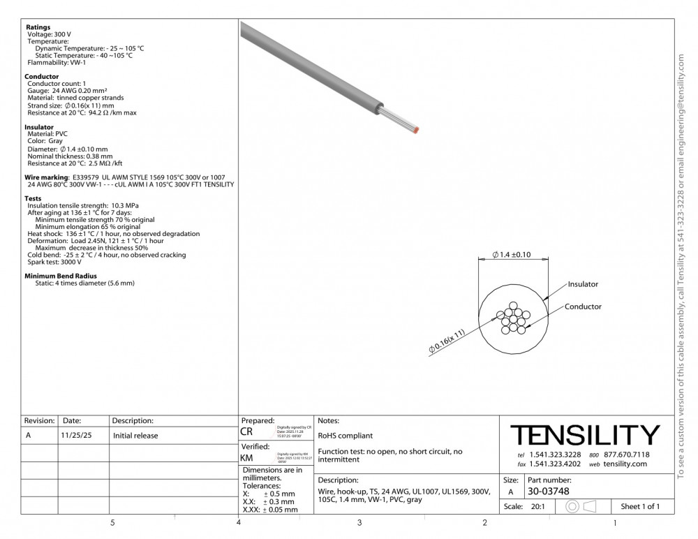 Tensility 30-03748 product drawing, specification and construction details
