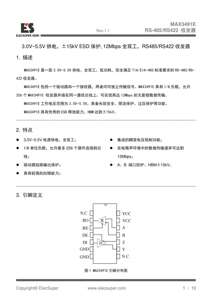 MAX3491E datasheet page 1