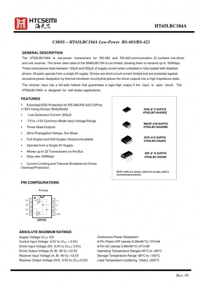 HT65LBC184ARZ datasheet page 1