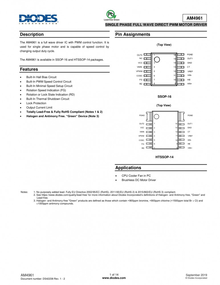 AM4961 datasheet page 1