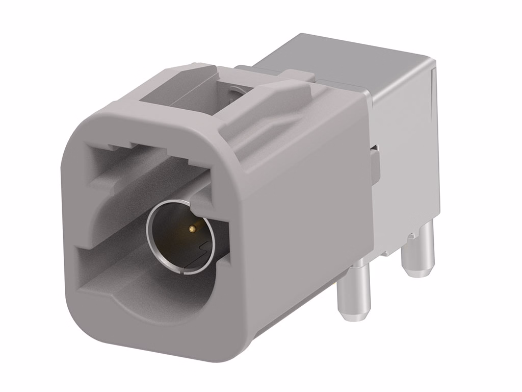 High-Speed FAKRA Mini (HFM) Single Header, 1x1, Right-Angle, Through Hole, Key G, Gray, 50 Ohms for sale