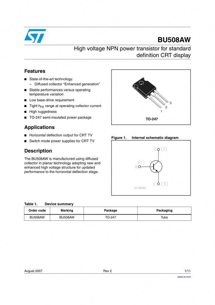BU508AW datasheet page 1