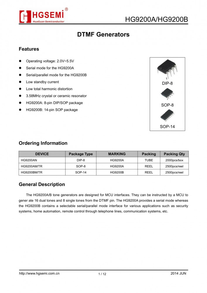 HG9200A datasheet page 1