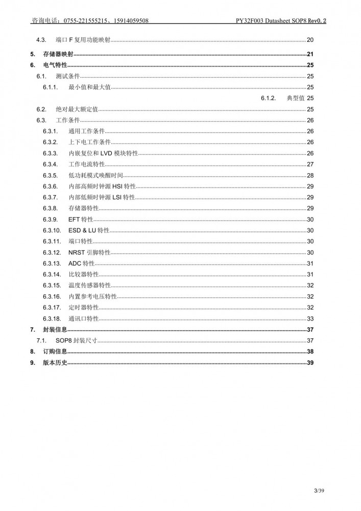 PY32F003 datasheet page 3