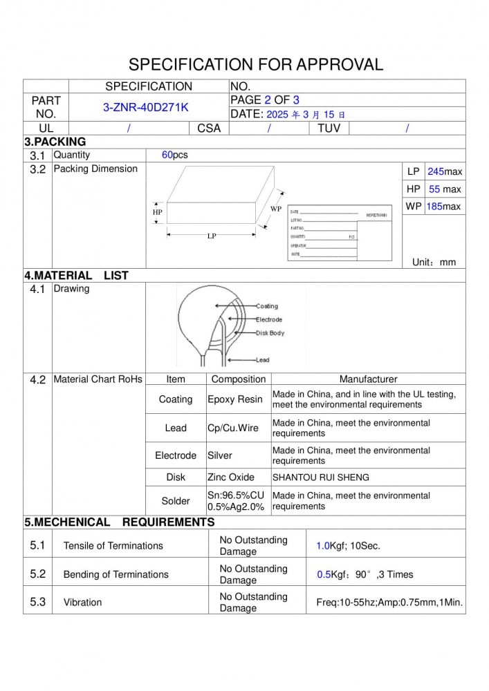 3-ZNR-40D271K approval sheet page 3