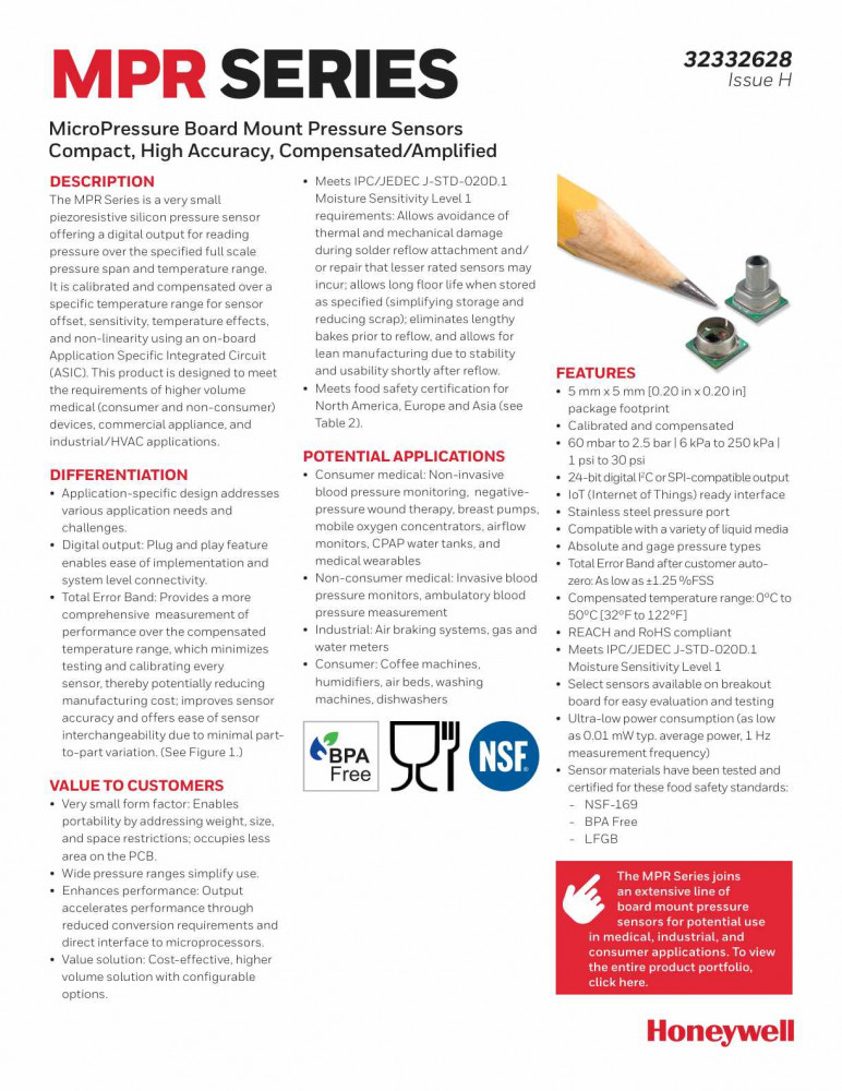 Honeywell MPR Series datasheet page 1