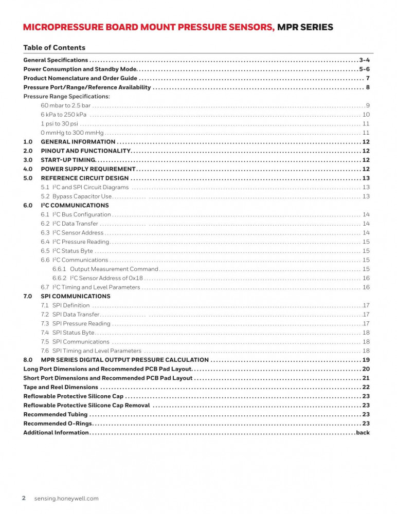 Honeywell MPR Series datasheet page 2