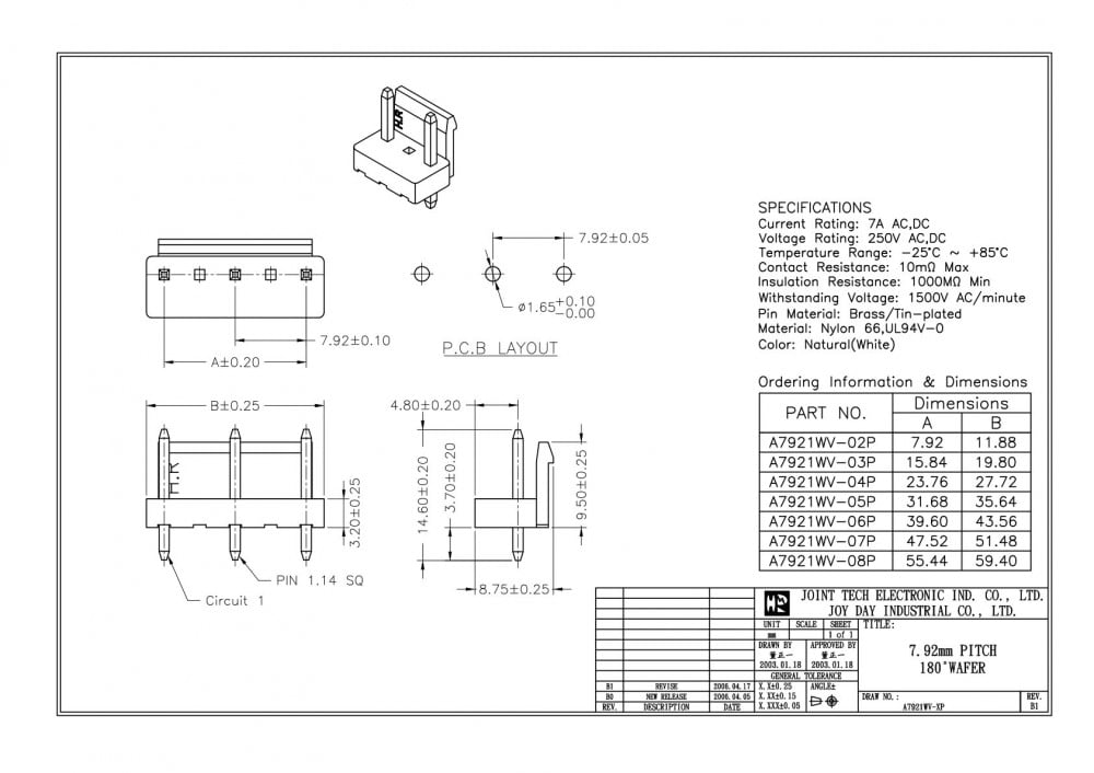 A7921WV-03P technical drawing and specification page