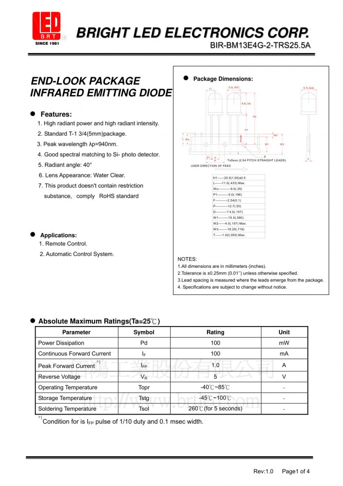 BIR-BM13E4G-2-TRS25 datasheet page 1