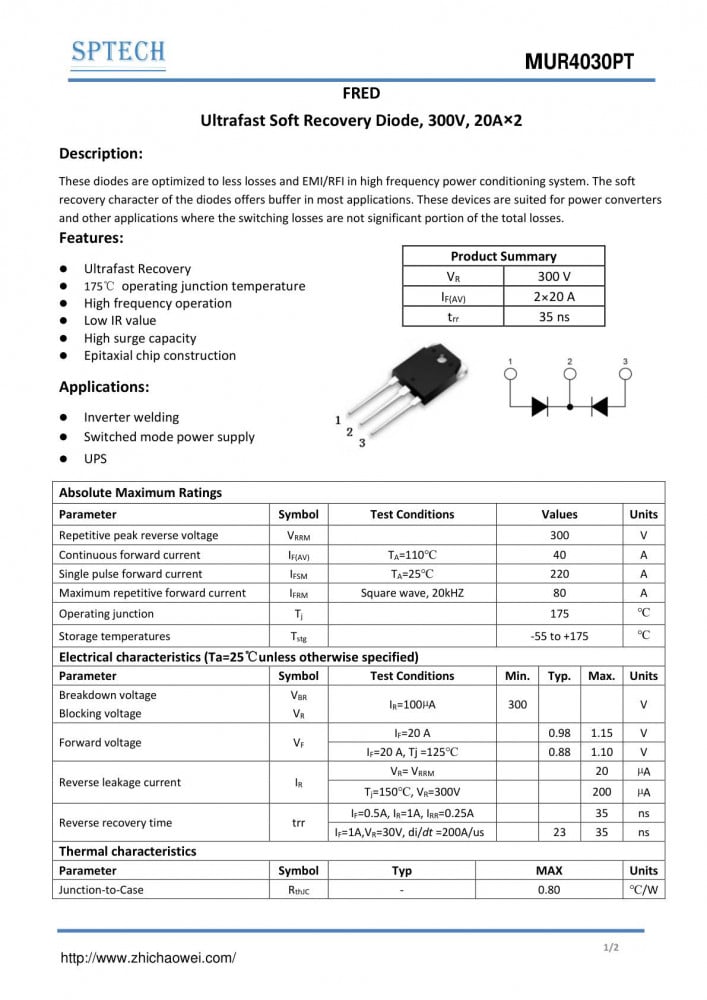 MUR4030PT datasheet page 1