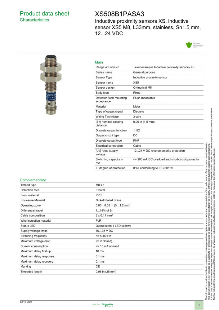 XS508B1PASA3 technical document page 1