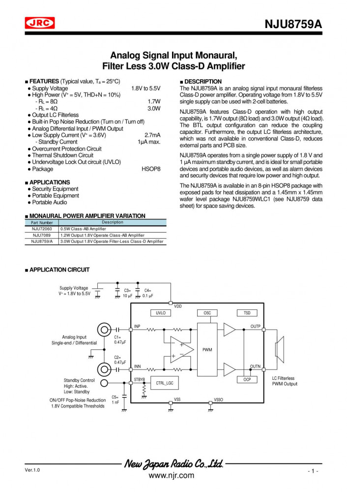 NJU8759A datasheet page 1