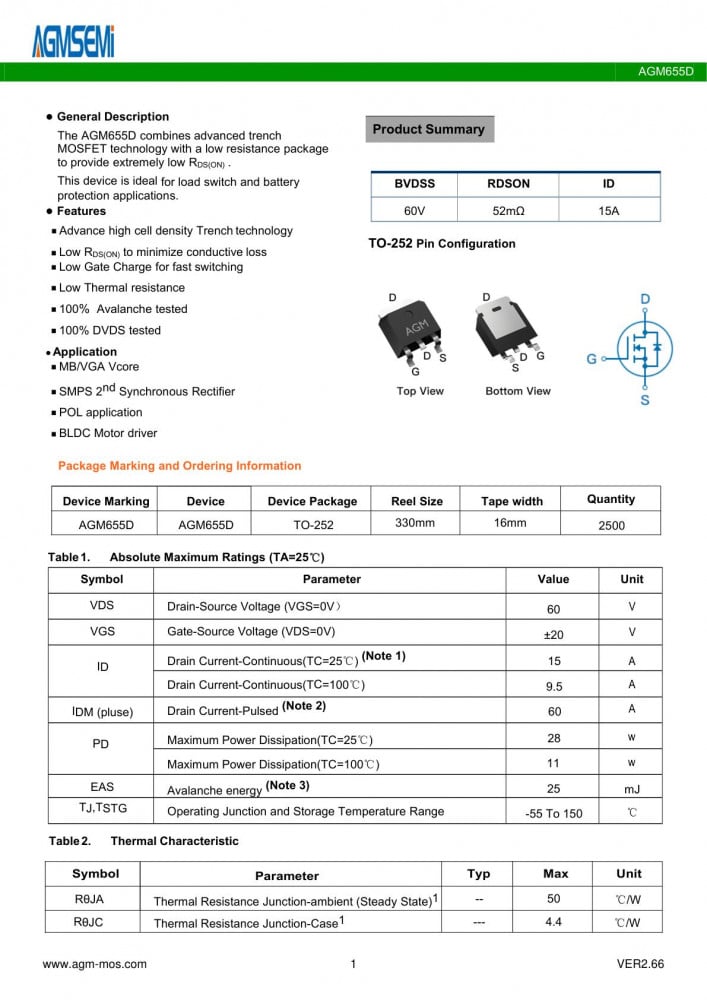 AGM655D datasheet page 1