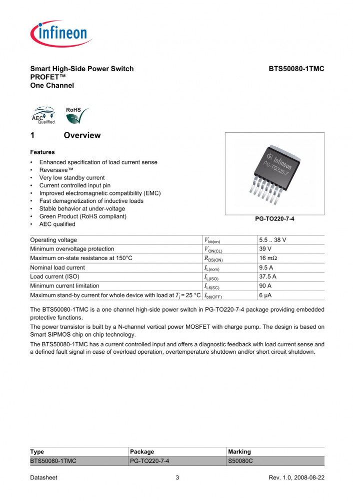 BTS500801TMCATMA1 datasheet page 3
