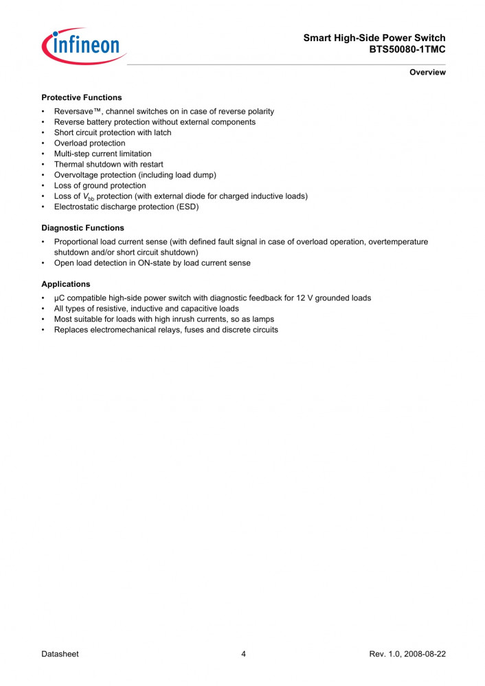 BTS500801TMCATMA1 datasheet page 4