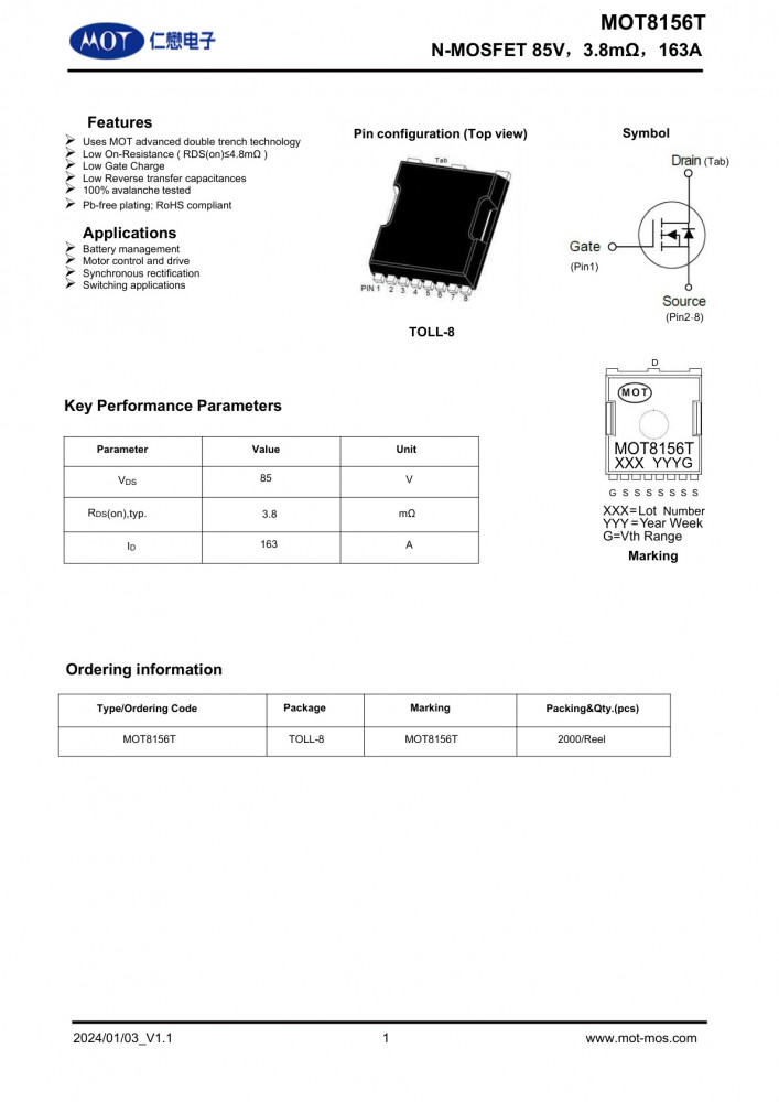 MOT8156T datasheet page 1