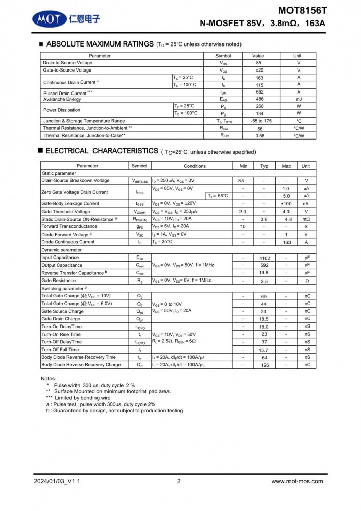 MOT8156T datasheet page 2