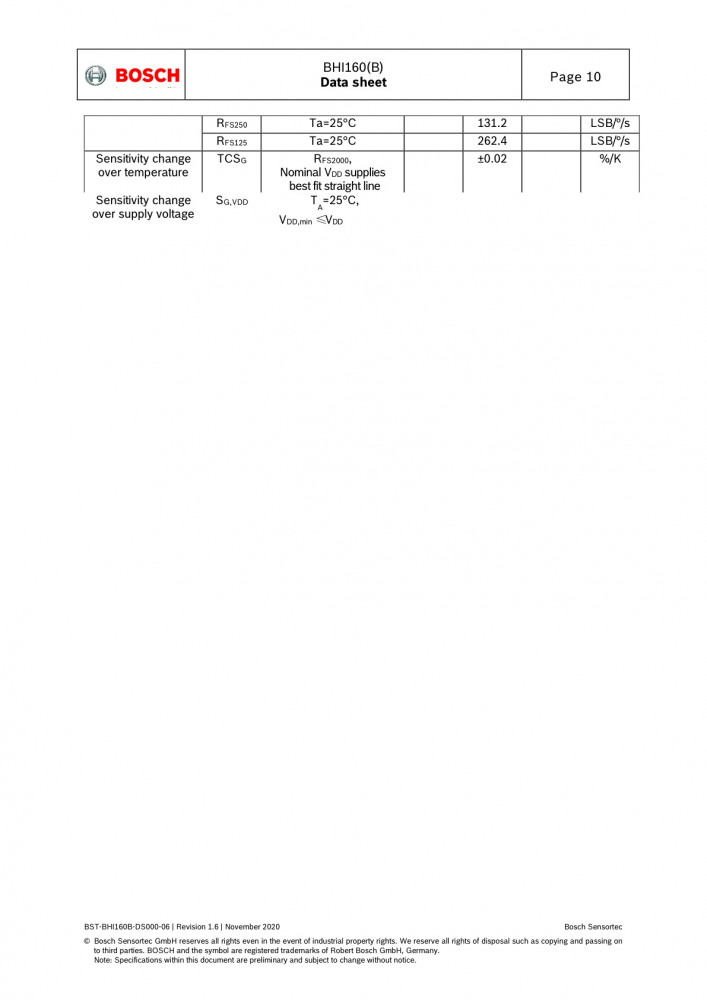BHI160B datasheet preview page 10