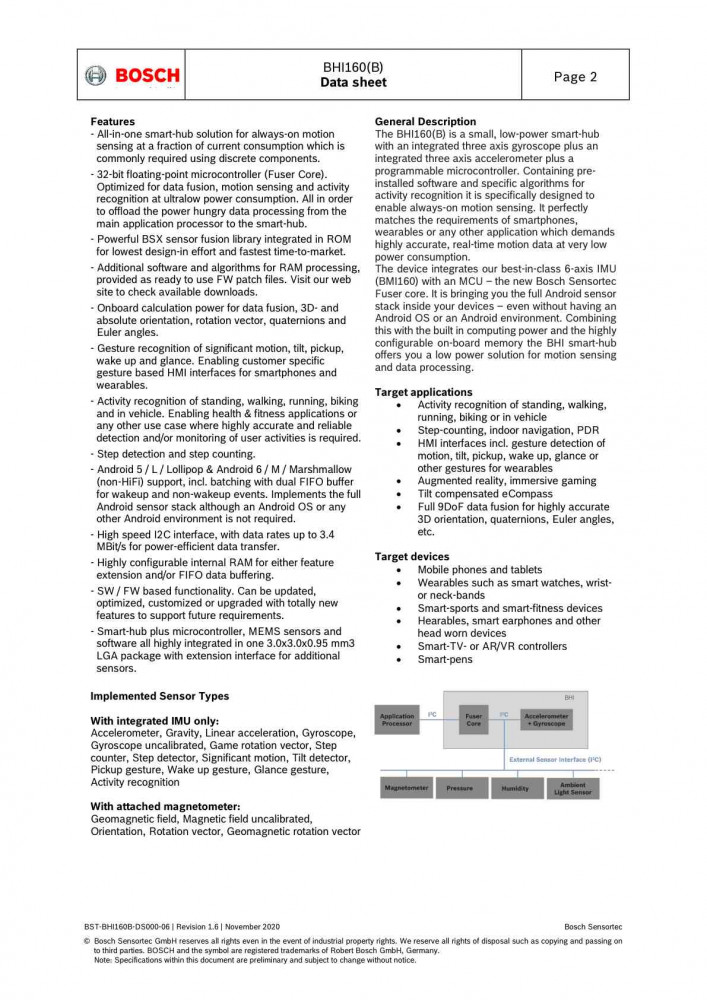 BHI160B datasheet preview page 2