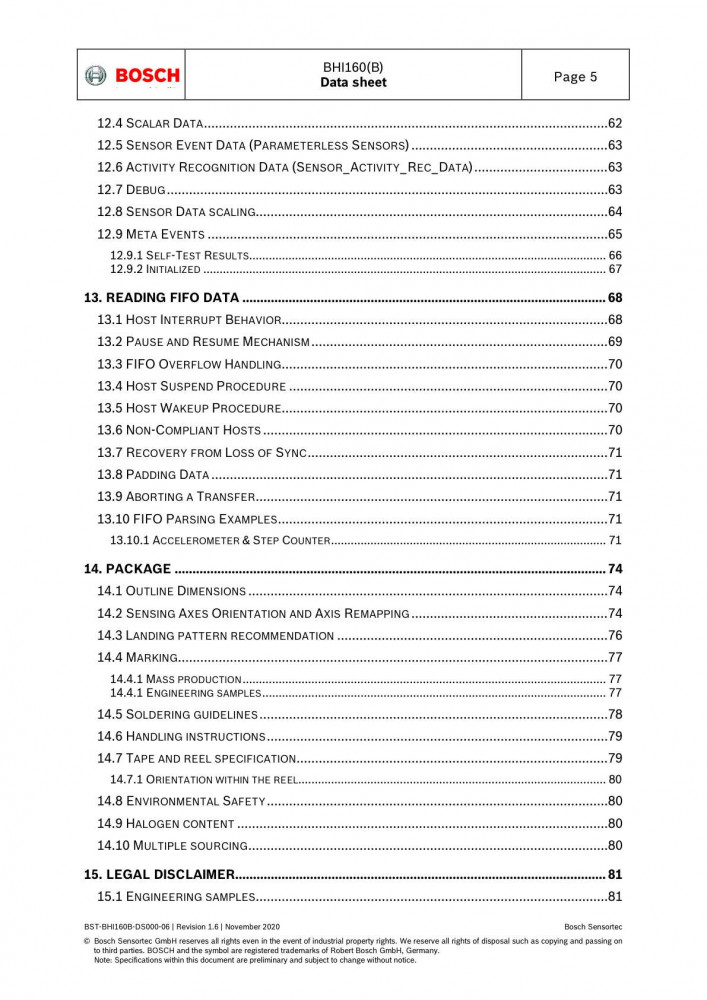 BHI160B datasheet preview page 5