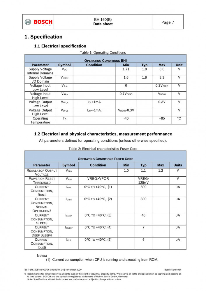 BHI160B datasheet preview page 7