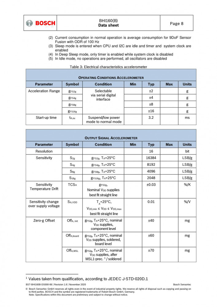 BHI160B datasheet preview page 8